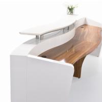 China Curved Baked Paint Reception Desk 120cm Modern Office Front Desk Counter for Clinic for sale