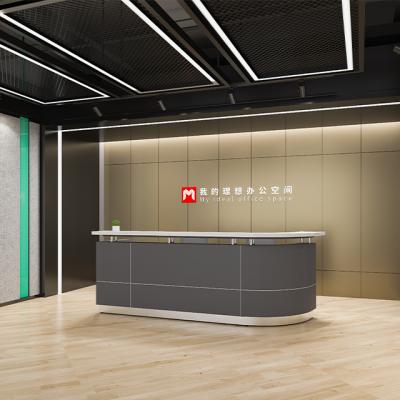 China Modern Curved Reception Desk with Artificial Stone Countertop 180cm for sale