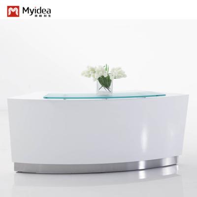 China Modern Marble Top Reception Desk Light Luxury Hotel Front Desk Counter with Baking Paint Finish for sale