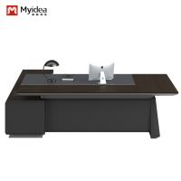 China Solid Wood Office Desk L Shaped Executive Desk 2300mm Width with Storage Shelves and Drawers for sale
