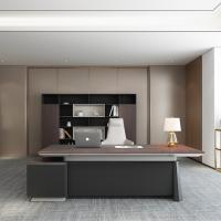 China Solid Wood Office Desk L Shaped Executive Desk 2300mm Width with Storage Shelves and Drawers for sale