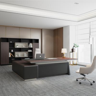 China Solid Wood Office Desk L Shaped Executive Desk 2300mm Width with Storage Shelves and Drawers for sale