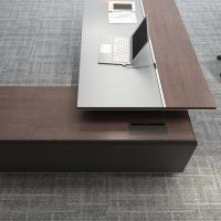 China Solid Wood Office Desk L Shaped Executive Desk 2300mm Width with Storage Shelves and Drawers for sale