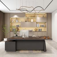 China Solid Wood Office Desk L Shaped Executive Desk 2300mm Width with Storage Shelves and Drawers for sale