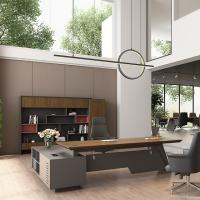 China Modern L-Shaped Executive Desk 2300mm with Storage Cabinet and Metal Frame for Office for sale