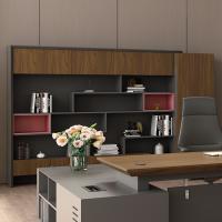 China Modern Wooden Office Boss Desk with File Cabinet and Bookshelf Storage 3 Year Warranty for sale