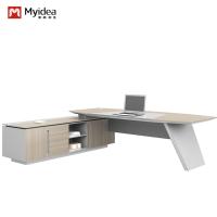 China Light Colored L Shaped Executive Desk 2300mm Width E0 Particle Board Office Furniture for sale