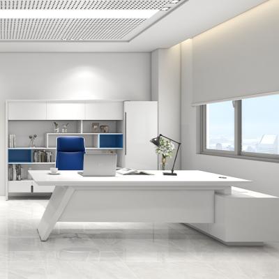 China Light Colored L Shaped Executive Desk 2300mm Width E0 Particle Board Office Furniture for sale