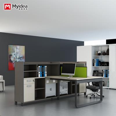 China Modern Two Person L Shaped Office Desk with File Cabinet 1200mm Storage Workstation for sale