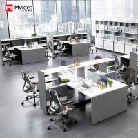 China Customizable L-Shaped Office Desk with Storage Cabinet 2-4 Person Workstation 4557mm Width for sale