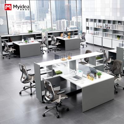 China Customizable L-Shaped Office Desk with Storage Cabinet 2-4 Person Workstation 4557mm Width for sale