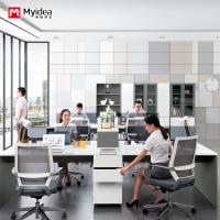 China 4-Person White Glossy Office Desk with Storage Drawers 4557x2862mm for sale