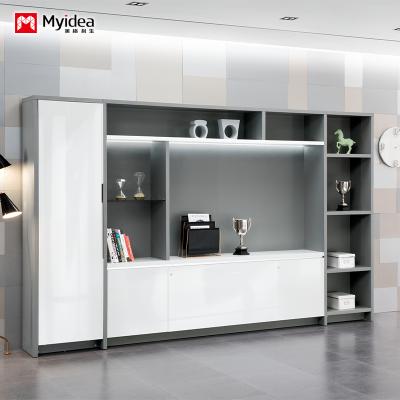 China White Glossy Office Filing Cabinet with Lock and Induction Light Strip 1800mm Storage for sale