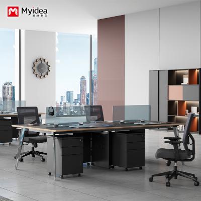 China Modern 4-Person Staff Desk with Screen 1200x1200mm E0 Particle Board Office Workstation for sale