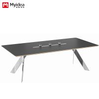 China Custom Elegant Office Conference Table Stainless Steel Feet Fabric Top 180x90cm for sale