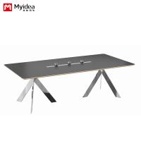 China Custom Elegant Office Conference Table Stainless Steel Feet Fabric Top 180x90cm for sale