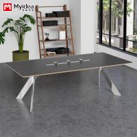 China Custom Elegant Office Conference Table Stainless Steel Feet Fabric Top 180x90cm for sale