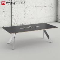 China Custom Elegant Office Conference Table Stainless Steel Feet Fabric Top 180x90cm for sale