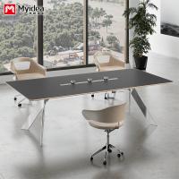 China Custom Elegant Office Conference Table Stainless Steel Feet Fabric Top 180x90cm for sale