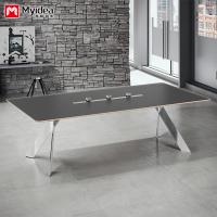 China Custom Elegant Office Conference Table Stainless Steel Feet Fabric Top 180x90cm for sale