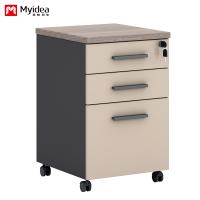 China Melamine Office Storage Cabinet Three Drawer with Wheels Key Lock 30x18x24 Inch for sale