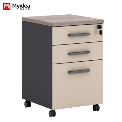 China Melamine Office Storage Cabinet Three Drawer with Wheels Key Lock 30x18x24 Inch for sale