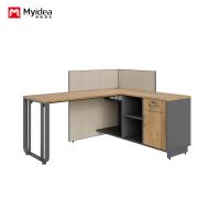 China Two Person Office Desk with Steel Legs and Storage Side Cabinet 4557x2862mm Melamine Board for sale