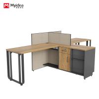 China Two Person Office Desk with Steel Legs and Storage Side Cabinet 4557x2862mm Melamine Board for sale