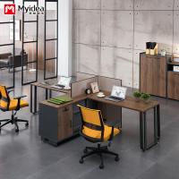 China Two Person Office Desk with Steel Legs and Storage Side Cabinet 4557x2862mm Melamine Board for sale