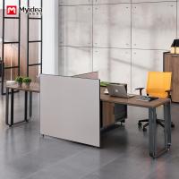 China Two Person Office Desk with Steel Legs and Storage Side Cabinet 4557x2862mm Melamine Board for sale