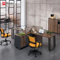 China Two Person Office Desk with Steel Legs and Storage Side Cabinet 4557x2862mm Melamine Board for sale