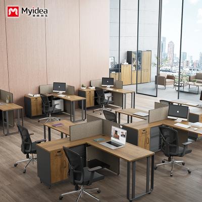 China Two Person Office Desk with Steel Legs and Storage Side Cabinet 4557x2862mm Melamine Board for sale