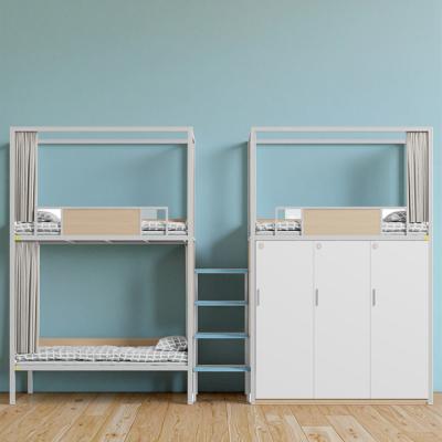 China Dormitory Three Person Bed with Wardrobe Night Light Step Ladder High Guardrail Bed Curtain 2000mm for sale