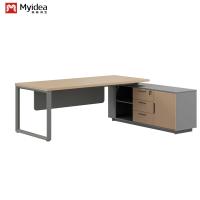 China Myidea Solid Wood L-Shaped Executive Desk 72 Inch with Sub Cabinet and Steel Feet for Office for sale