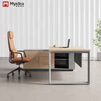 China Myidea Solid Wood L-Shaped Executive Desk 72 Inch with Sub Cabinet and Steel Feet for Office for sale