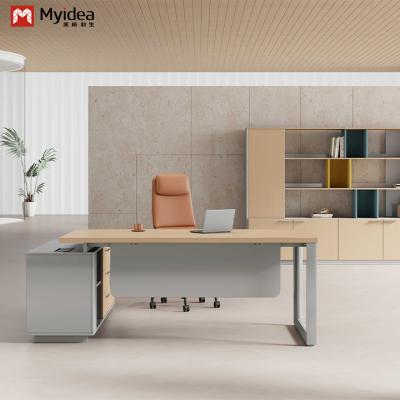 China Myidea Solid Wood L-Shaped Executive Desk 72 Inch with Sub Cabinet and Steel Feet for Office for sale