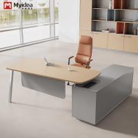 China Myidea Solid Wood L-Shaped Executive Desk 72 Inch with Sub Cabinet and Steel Feet for Office for sale