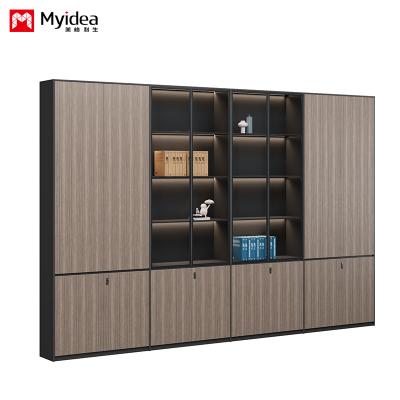 China Glass Door Filing Cabinet Office Back Cabinet with Light Strip 2300x1900x760mm E0 Particle Board for sale