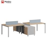 China Two Person Office Desk Steel Foot 450lb Capacity E0 Grade Particle Board for sale