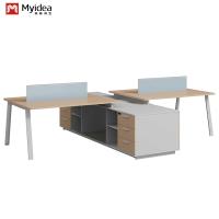 China Two Person Office Desk Steel Foot 450lb Capacity E0 Grade Particle Board for sale