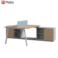 China Two Person Office Desk Steel Foot 450lb Capacity E0 Grade Particle Board for sale