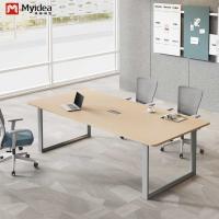 China Mouth-shaped Steel Feet Conference Table E0 MFC Office Meeting Desk Simple Design for sale
