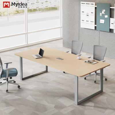 China Mouth-shaped Steel Feet Conference Table E0 MFC Office Meeting Desk Simple Design for sale