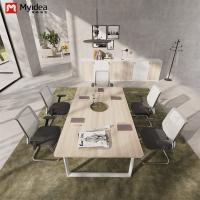 China Mouth-shaped Steel Feet Conference Table E0 MFC Office Meeting Desk Simple Design for sale