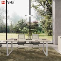 China Mouth-shaped Steel Feet Conference Table E0 MFC Office Meeting Desk Simple Design for sale