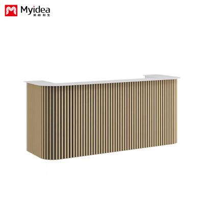 China Custom Wooden Grating Front Desk Office Reception Desk White Mountain Pattern Rock Board Modern Simple 120cm for sale
