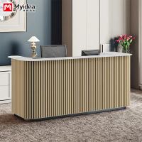 China Custom Wooden Grating Front Desk Office Reception Desk White Mountain Pattern Rock Board Modern Simple 120cm for sale