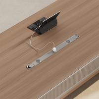 China PVC Coated Curved Desktop Boss Desk with Voice Controlled Ambient Light 450lb Capacity for sale