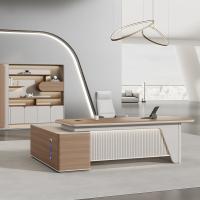 China PVC Coated Curved Top Boss Desk with Voice Activated LED Lighting 450lb Capacity for sale