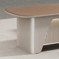 China PVC Coated Curved Top Boss Desk with Voice Activated LED Lighting 450lb Capacity for sale